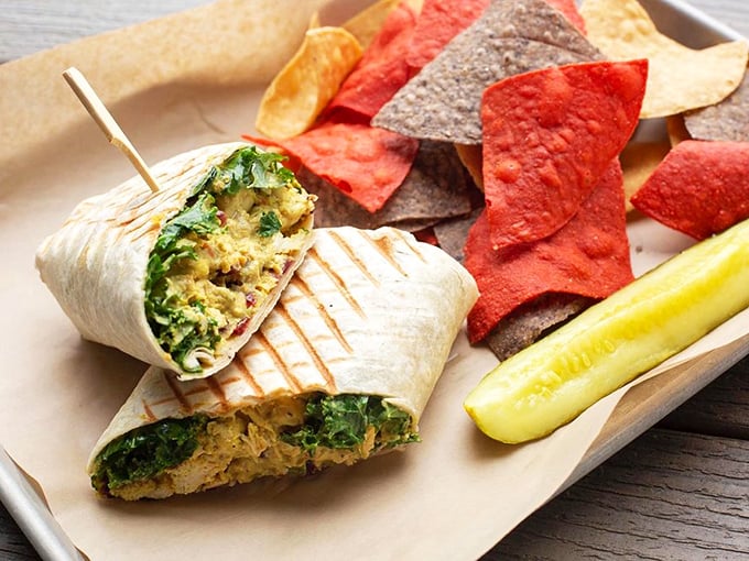 This chicken wrap is like a burrito that went to finishing school. Classy, sassy, and oh-so-tasty!