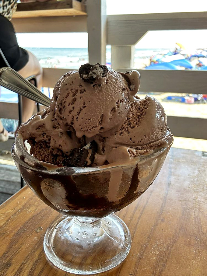 A chocolate sundae that's basically a beach day in a bowl. Just add a tiny umbrella, and you're set!