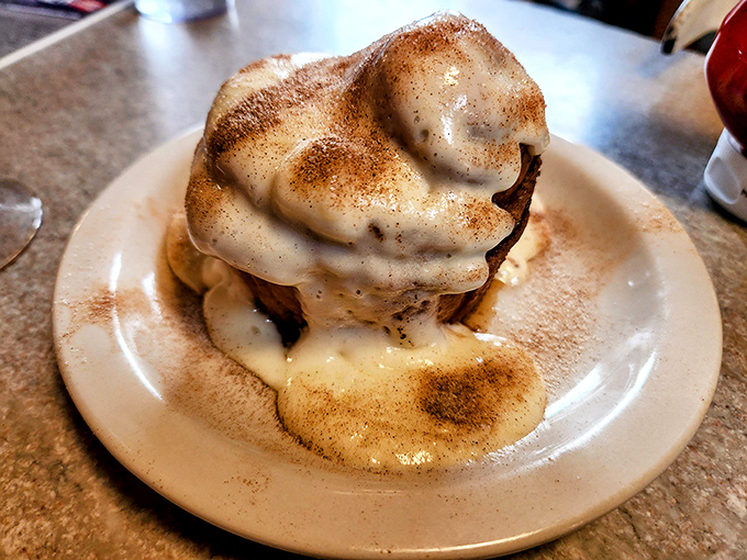 Behold, the cinnamon roll of your dreams! It's not just dessert; it's a warm, gooey hug for your taste buds. Napkins required, restraint optional.
