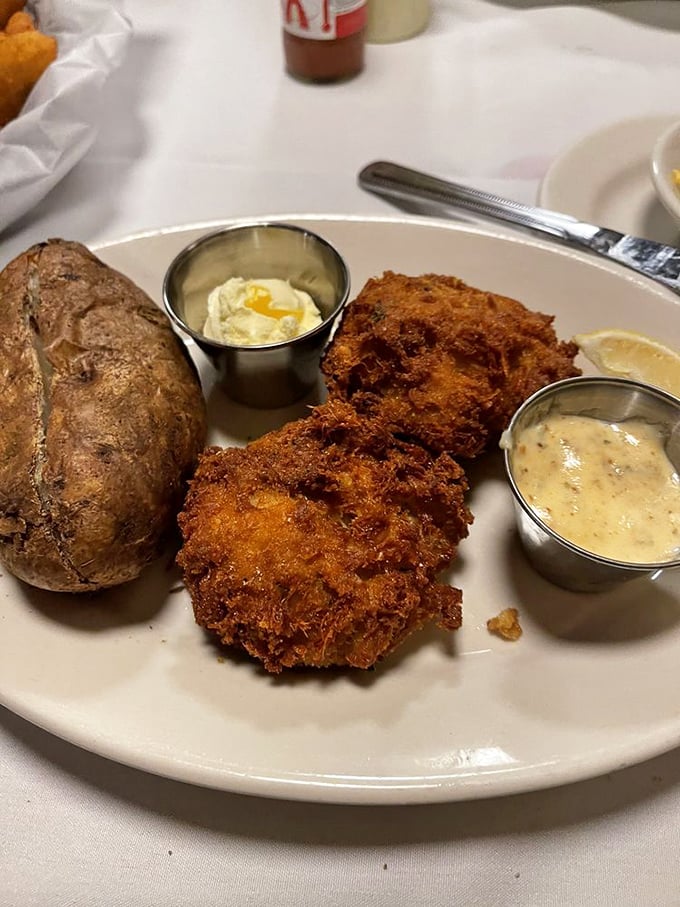 Crab cakes that could make a Marylander jealous. Golden, crispy, and packed with more crab than cake – it's seafood nirvana.
