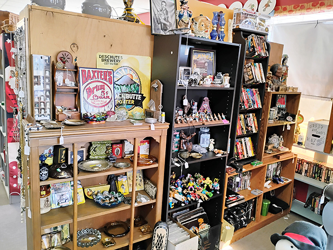 Shelf indulgence at its finest! This eclectic display is a smorgasbord of decades, where every tchotchke tells a story and begs to find a new home.