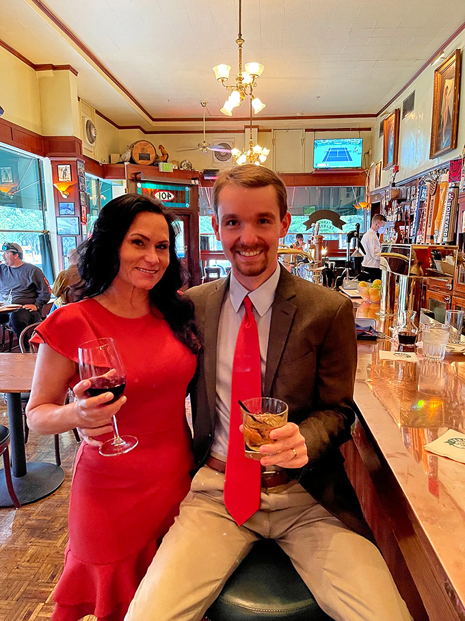 Dressed to the nines and ready to dine. Jake's: where date night meets comfort food heaven.