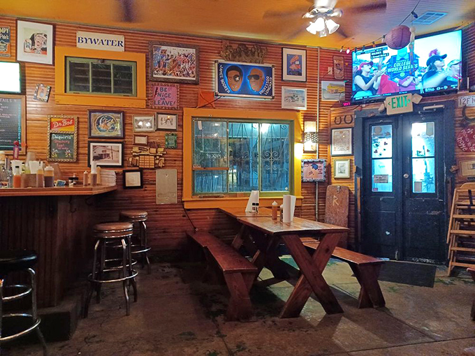 Rustic charm meets meaty paradise. This dining area is like your cool uncle's backyard, if your uncle was a barbecue wizard.