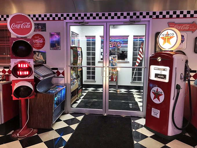 Enter the time warp! This entrance is your ticket to a world where calories don't count and neon never goes out of style.