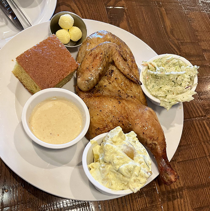 Half a chicken that's fully delicious. Golden, crispy, and ready to cluck... I mean, knock your socks off.