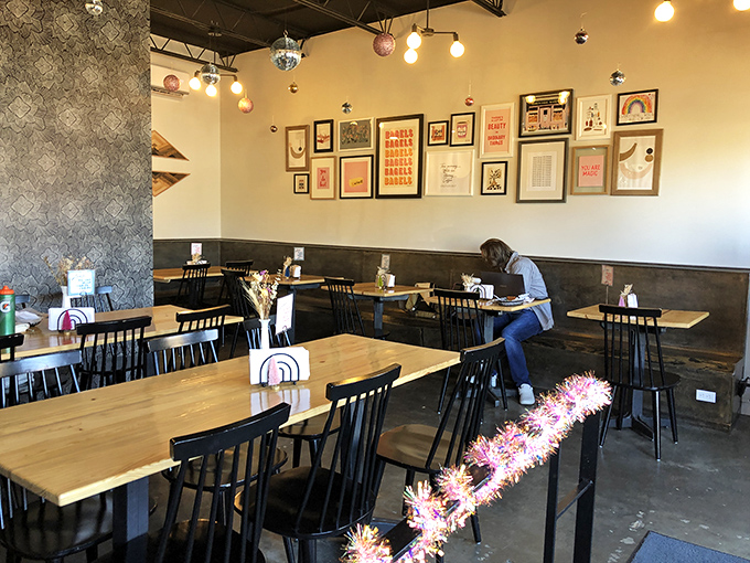 Art on the walls, art on your plate. This dining area is as visually appealing as the treats it serves, creating a feast for all senses.