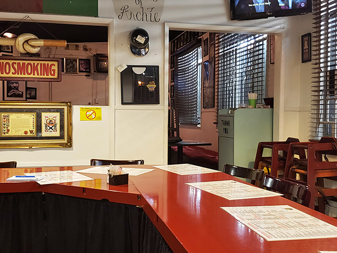 No frills, just thrills! This dining area keeps it simple because when the barbecue's this good, you don't need fancy decor to impress.