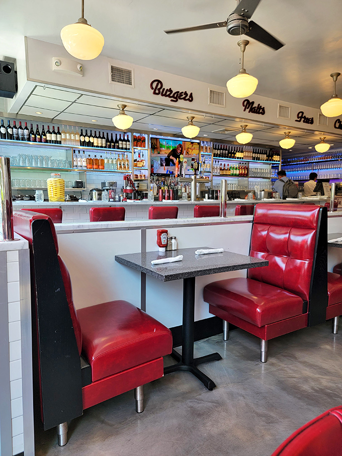 From gleaming countertops to cozy booths, this interior screams "classic American diner." Time to practice your best Fonzie impression!