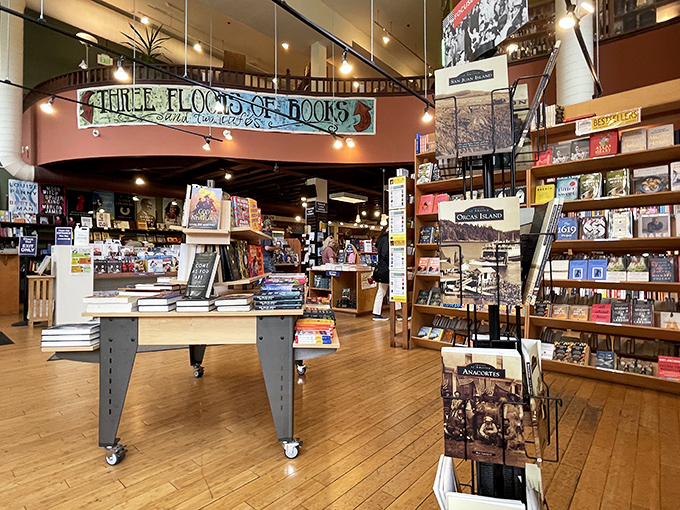 Three floors of books? It's like Willy Wonka's factory, but replace the chocolate with literature. Sweet!