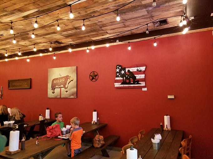 Red walls adorned with Americana and barbecue art&mdash;a temple where the faithful gather to worship at the altar of perfectly smoked meats.