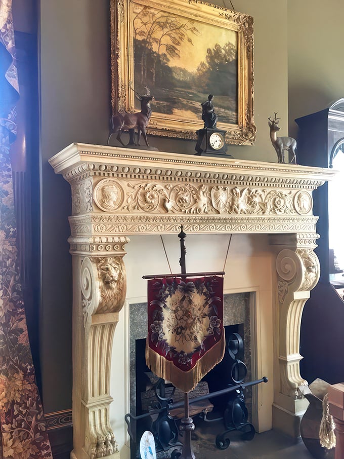 This fireplace isn't just ornate, it's a work of art. I'd be tempted to roast marshmallows just to see how they'd taste in such fancy surroundings.
