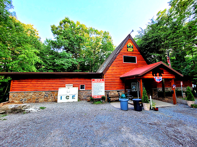 This rustic log cabin outpost might not scream luxury, but it whispers adventure to outdoor enthusiasts seeking Pocono Mountain memories.