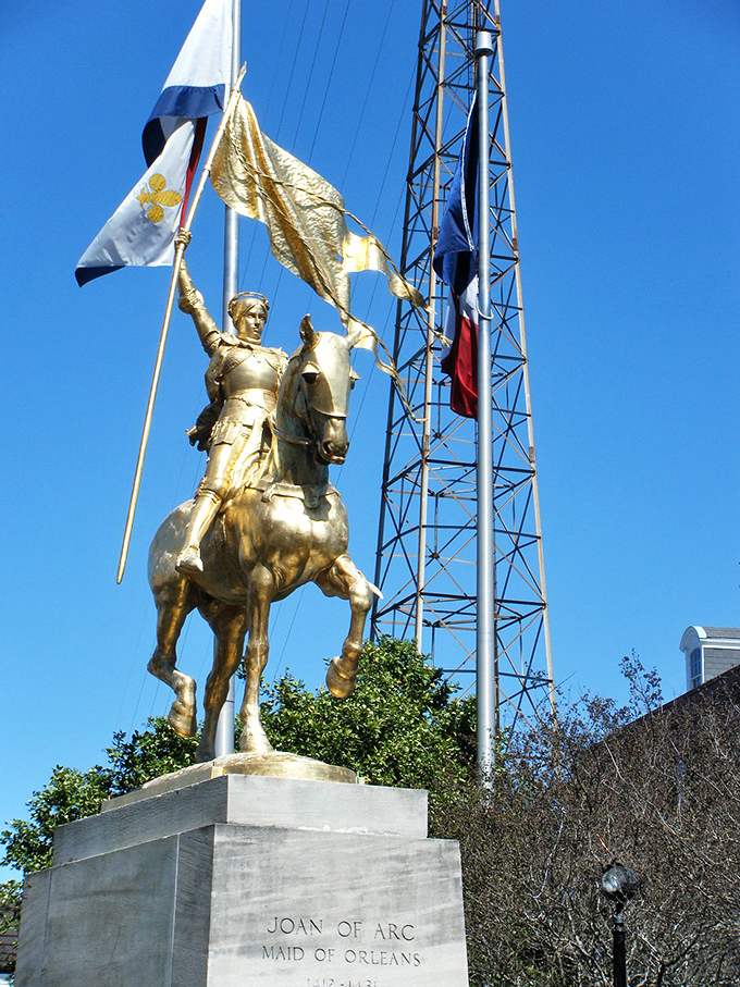 Joan of Arc, the original girl boss! This golden statue stands tall, reminding us all to lead with courage (and fabulous hair).