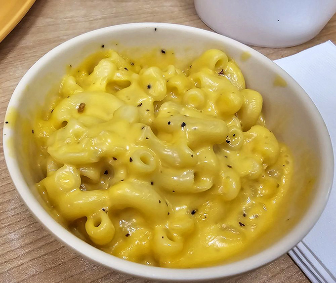 Mac 'n' cheese so creamy, it should be illegal. This golden bowl of comfort is what happiness tastes like, my friends.