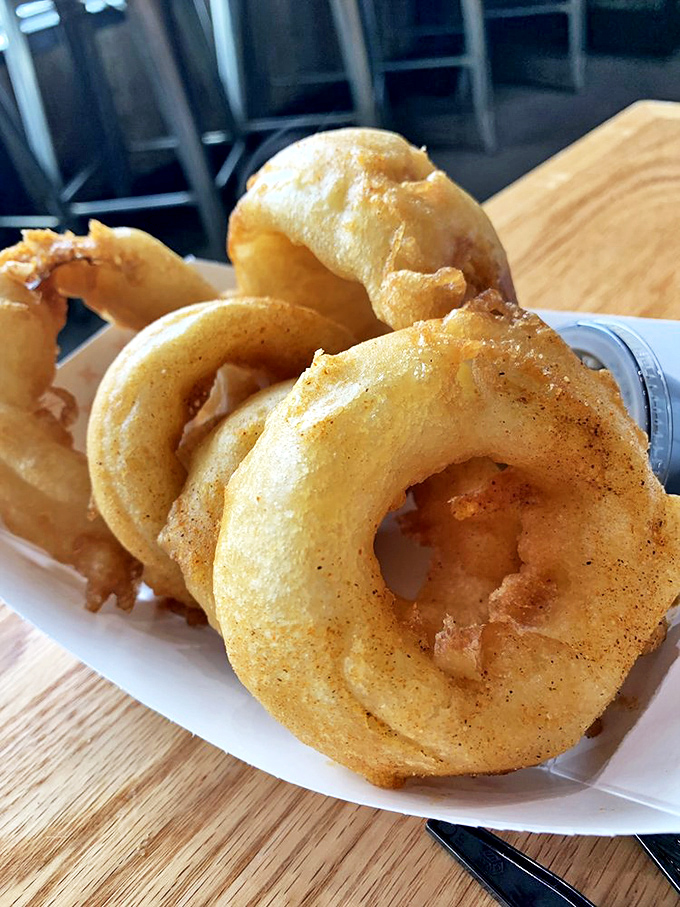 Onion rings so perfect, they could be Olympic rings. Except these are gold medal winners in every category!