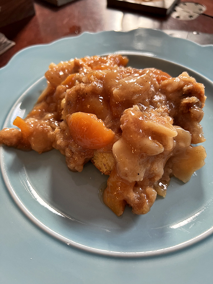 Sweet dreams are made of this! Royal Rib's peach cobbler is like summer sunshine in dessert form &ndash; warm, comforting, and utterly irresistible.