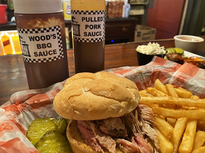 The burger that dreams are made of! This pulled pork sandwich is piled high with smoky goodness, ready to transport you to hog heaven.
