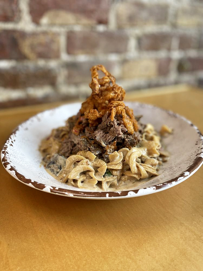 The Prime Rib Stroganoff: where comfort food meets fine dining. It's like a warm hug for your taste buds, served with a side of nostalgia.