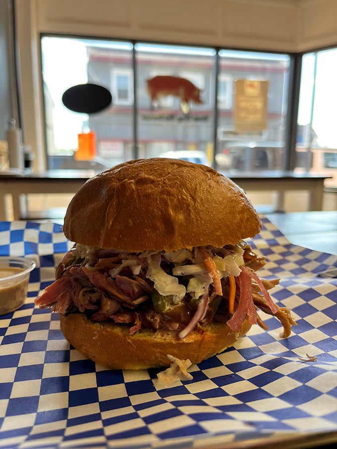 The pulled pork sandwich: a handheld flavor explosion that'll make you forget utensils ever existed. Napkins strongly recommended!
