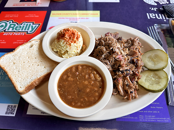 A pulled pork platter that's music to your taste buds. Each bite is like a flavor symphony conducted by a BBQ maestro.