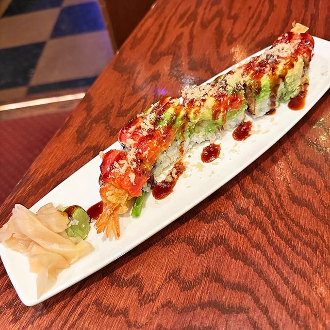 The Red Dragon Roll: a sushi creation so vibrant, it could star in its own anime. It's a flavor explosion that'll have your taste buds doing the happy dance.