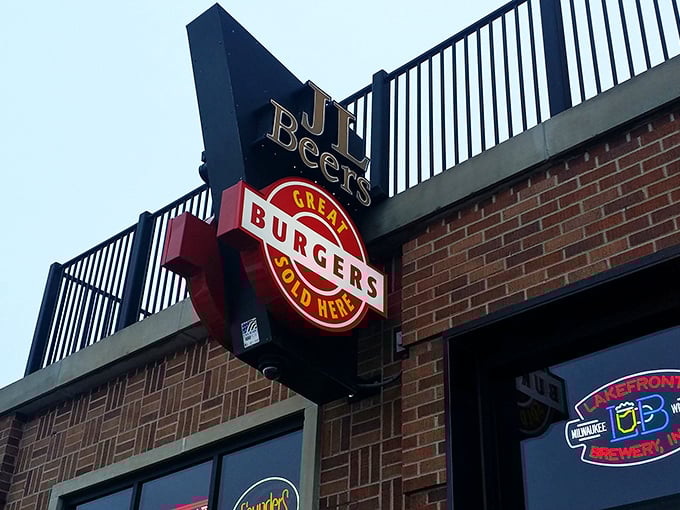Burgers so great, they deserve their own marquee! JL Beers' sign is like a beacon of hope for hungry travelers.