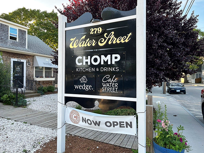 The sign says it all &ndash; Chomp is more than just a meal; it's a destination. This culinary beacon guides hungry travelers to a land of burger bliss.