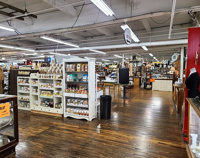 The yellow brick road of antiquing! Follow these spacious aisles to emerald cities of vintage treasures and ruby slippers of nostalgia.