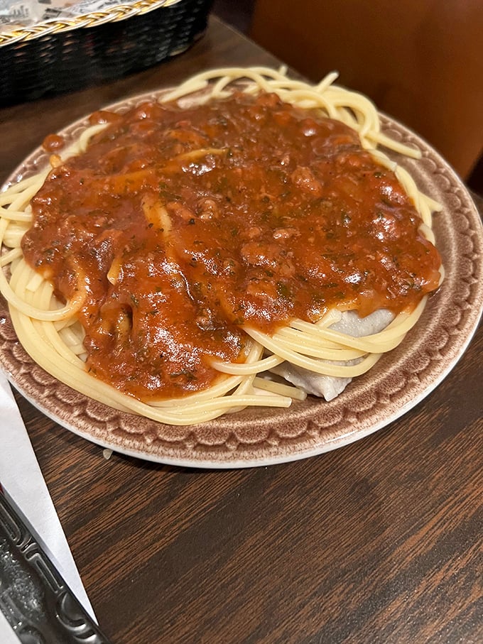 Spaghetti that would make an Italian grandmother proud. This isn't just pasta; it's a twirl-worthy tango of noodles and sauce.