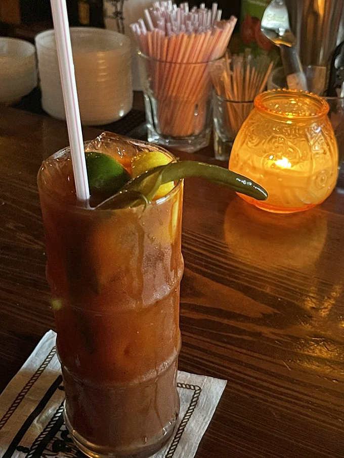 Bloody Mary, quite contrary, how does your garnish grow? With lime and spice and everything nice, it's a meal in a glass, you know!