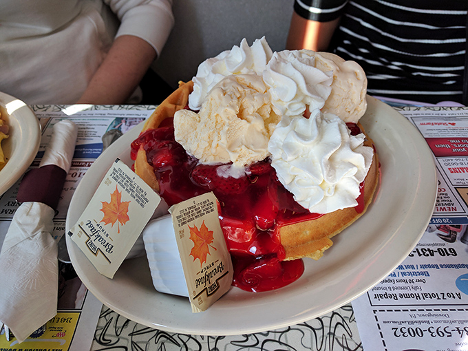A waffle so good, it'll make you contemplate changing your name to Eleven. Strawberries and cream make it a Stranger Things-level obsession.