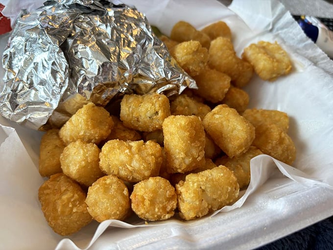 Tater tots: the unsung heroes of comfort food. These golden nuggets are crunchier than a cowboy's boots after a long ride.