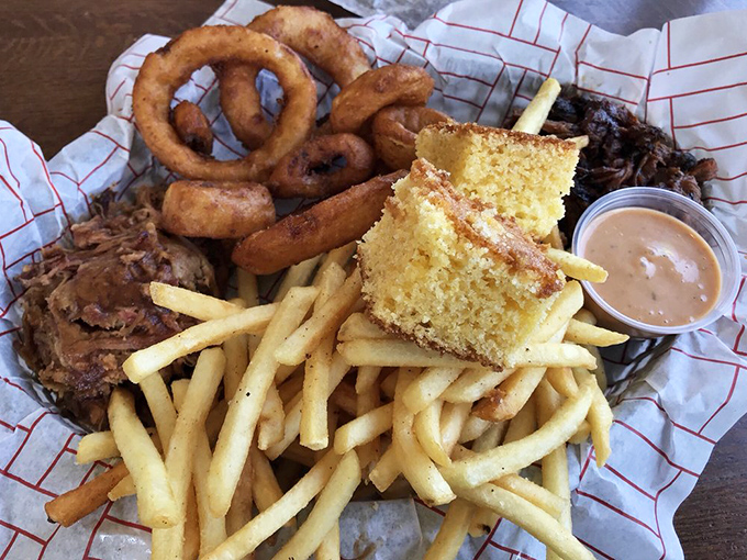 The sampler that ends all indecision. When choosing between barbecue favorites feels impossible, this platter says "embrace the 'and' not the 'or'."
