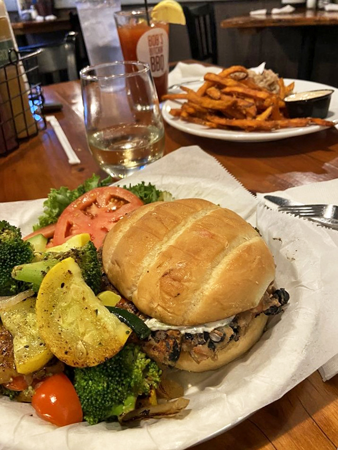 A burger that'll make you forget about beef! This veggie-packed beauty proves Bob's isn't just for carnivores - it's for flavor seekers.