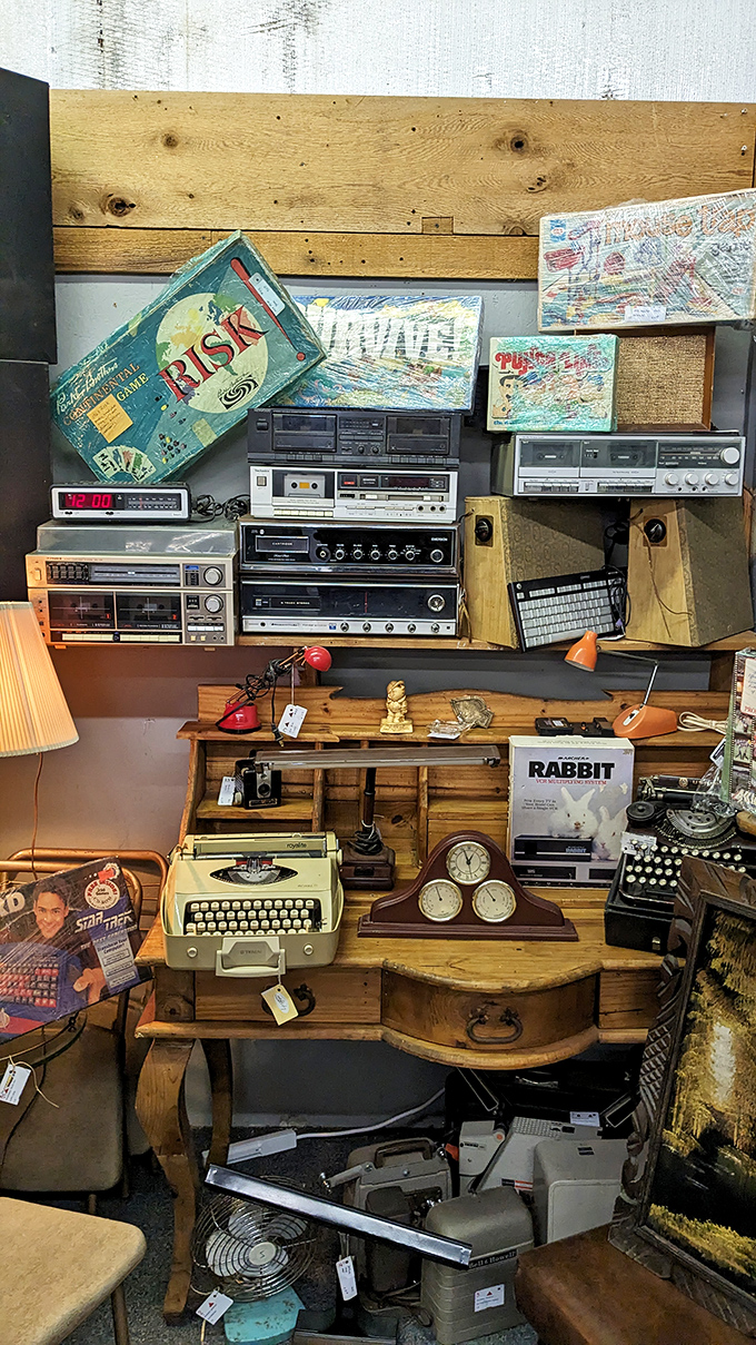 Tech graveyard or vintage gold mine? This booth is where old electronics come to reminisce about the days before "wireless" and "smart" were tech buzzwords.