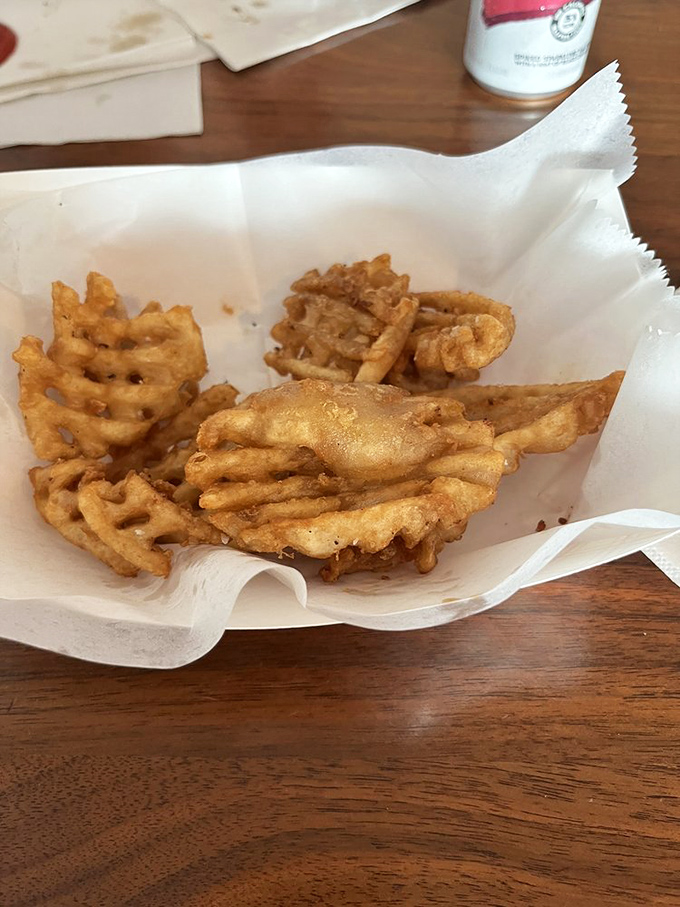 Waffle fries: The crispy, golden lattice of potato perfection. It's like edible architecture for your mouth.