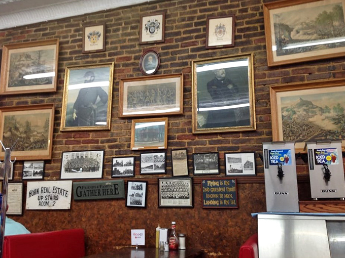 Wall of fame or time travel portal? These vintage photos and signs are a crash course in local history, served with a side of nostalgia.