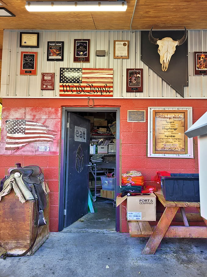 The wall of fame tells stories of barbecue glory, with Nevada-shaped pride and a cow skull that's seen thousands of satisfied smiles.