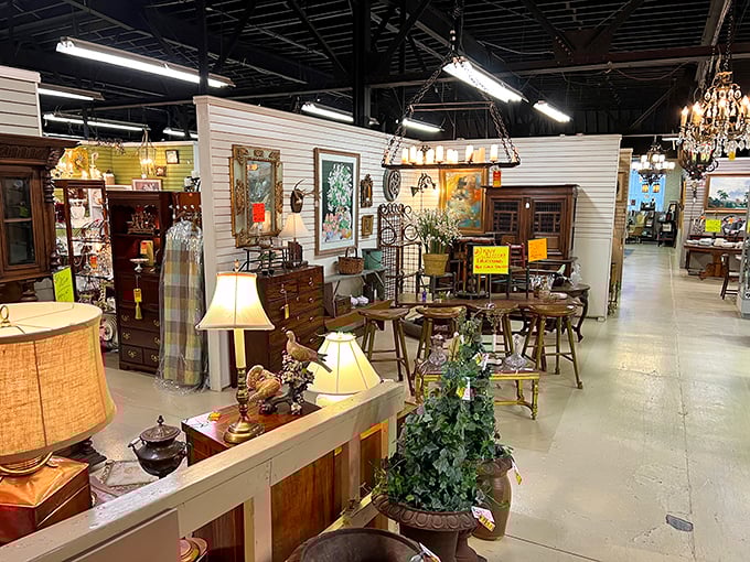 "The yellow brick road of antiquing!" These wide aisles are an invitation to lose yourself in a wonderland of vintage treasures. Dorothy, we're not in Kansas anymore!
