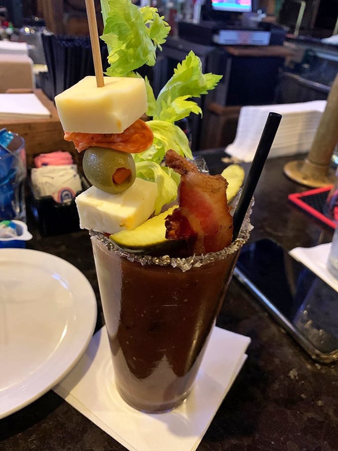 Holy Bloody Mary, Batman! This isn't just a drink, it's a meal in a glass. Talk about getting your daily serving of veggies!