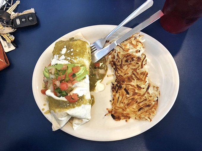 Burrito so stuffed, it's practically the Kardashian of breakfast foods. But unlike reality TV, this is one indulgence you won't regret.