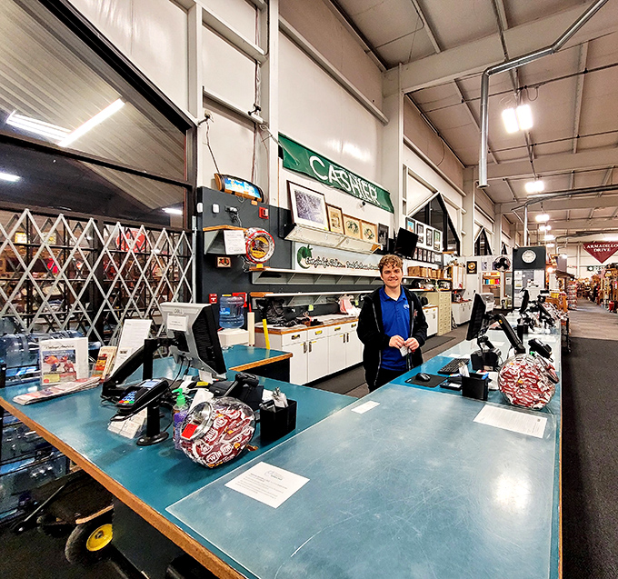 Meet the gatekeeper of nostalgia! This friendly face is ready to ring up your trip down memory lane. No DeLorean required for this time travel.