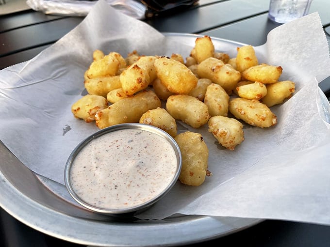 Cheese curds that squeak louder than a mouse at a cat convention. A true Wisconsin delicacy that pairs surprisingly well with seafood!