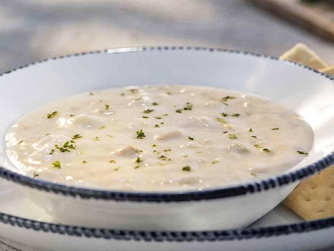 Clam chowder that's thicker than a South Dakota accent. It's comfort in a bowl, with a side of maritime charm.