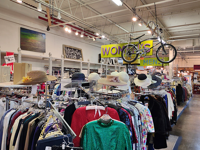 Fashion flashback! This clothing corner is where polyester meets personality, and every hanger tells a story.