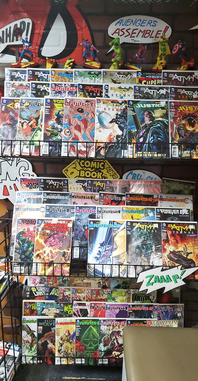 Comic book heaven for caped crusader fans! Batman dominates this display where superhero adventures cost less than a modern-day movie ticket.