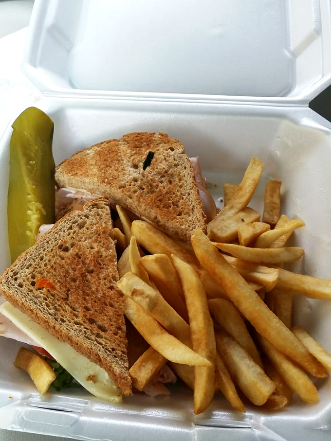 The ultimate comfort combo! This sandwich and fries duo is like a warm hug for your taste buds, complete with a pickle sidekick for that perfect tang.