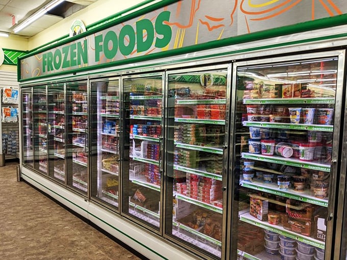 The frozen food section rivals full-service grocers with options that transform "I have nothing to eat" into "I have too many choices."