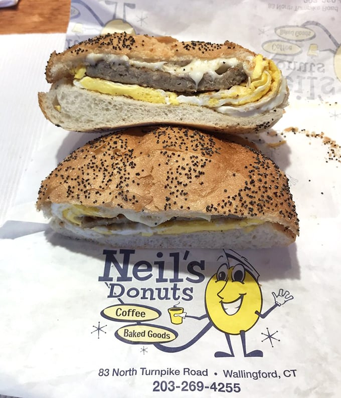 Breakfast of champions! This hearty sandwich proves that Neil's isn't just about sweets - they're serious about savory too.