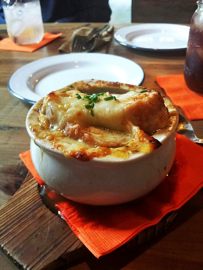 French onion soup that's anything but cheesy. Well, actually, it is gloriously cheesy &ndash; a bubbling cauldron of comfort that'll warm you from the inside out.